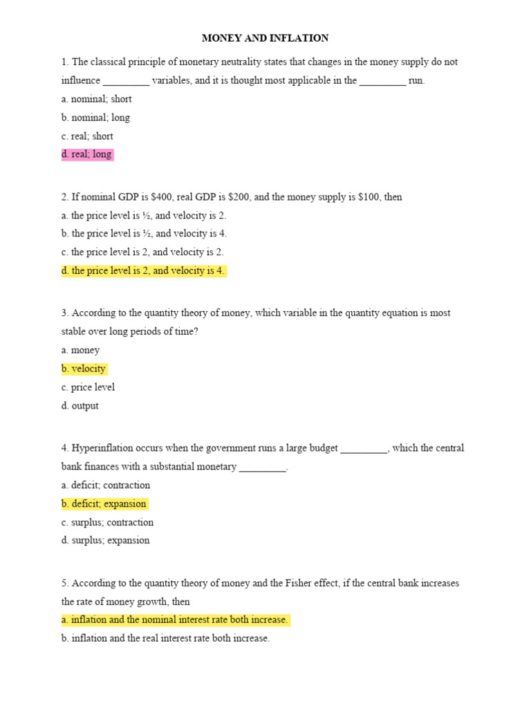5.money and Inflation | PDF | Inflation | Quantity Theory Of Money