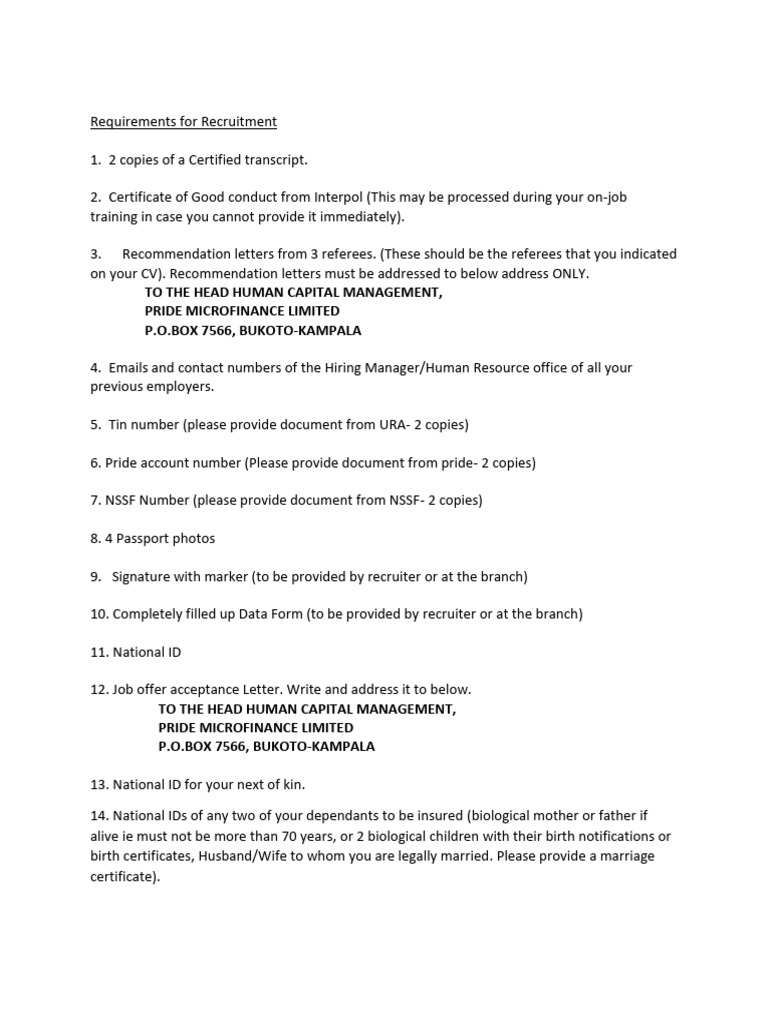 Recruitment Document Requirements Guide | PDF