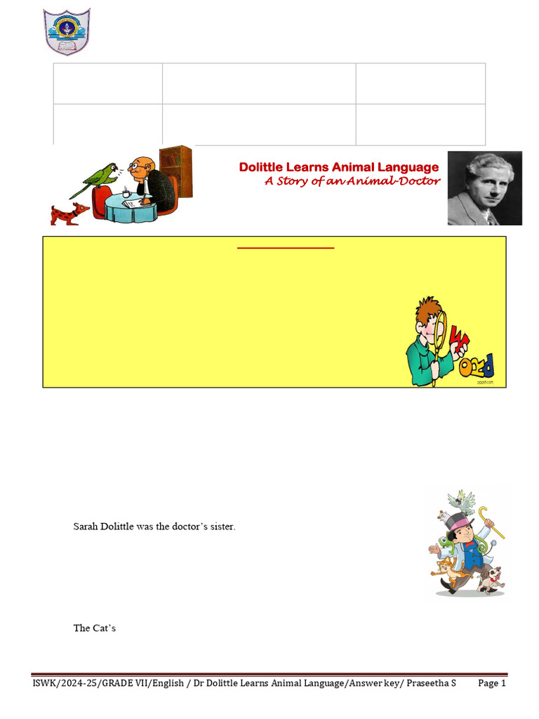 1824816-WORKSHEET NO. 11-Dr Dolittle-Answer Key-Praseetha S | PDF