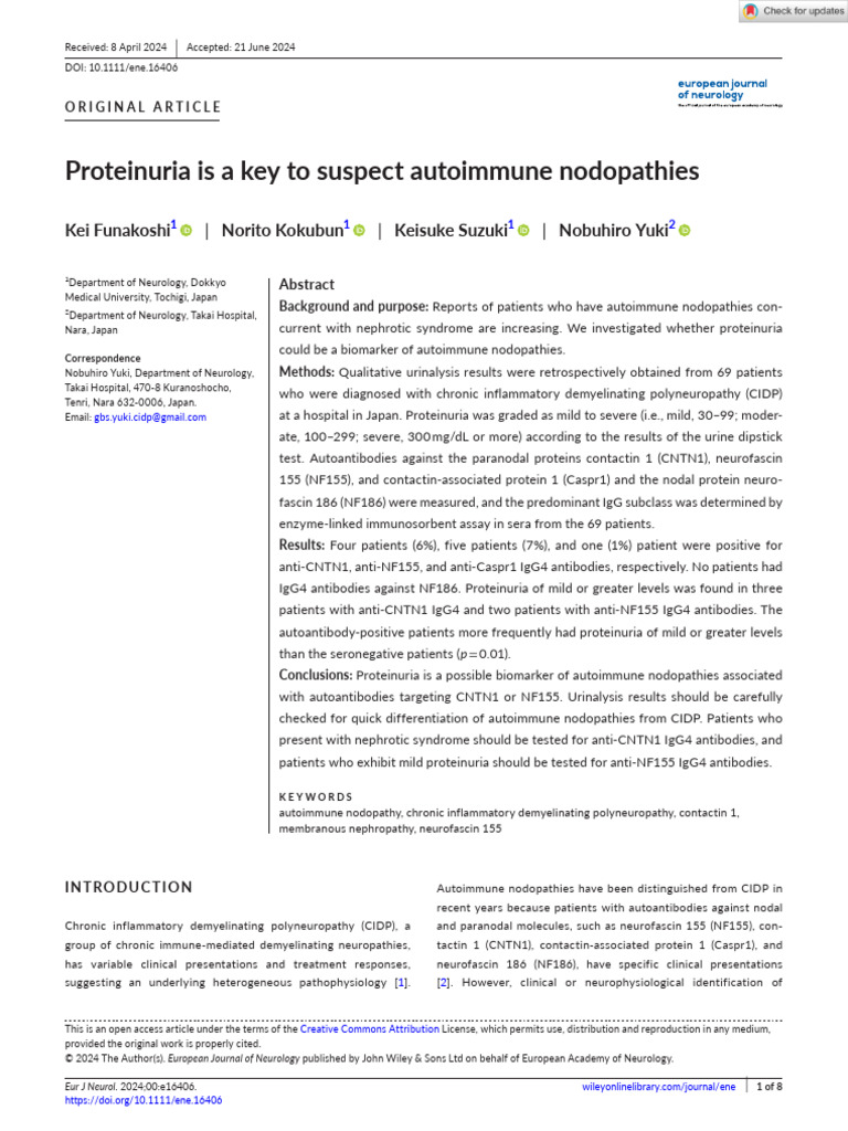 Proteinuria as Autoimmune Nodopathy Marker | PDF | Clinical Medicine ...