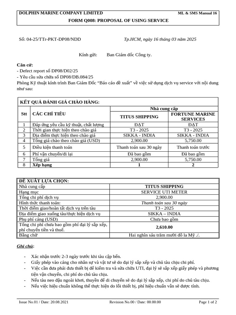 Form Q008 Proposal of Using Service Oki | PDF