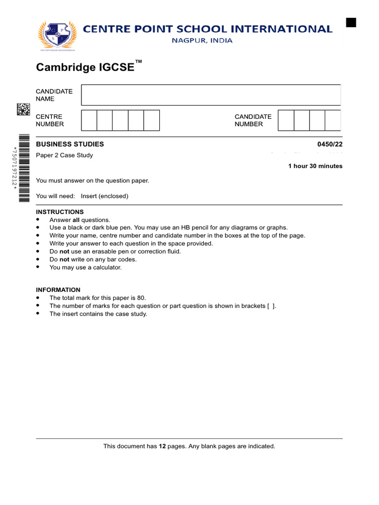 IGCSE 18th Jan Mock Test BS Paper 2 QP | PDF | Business