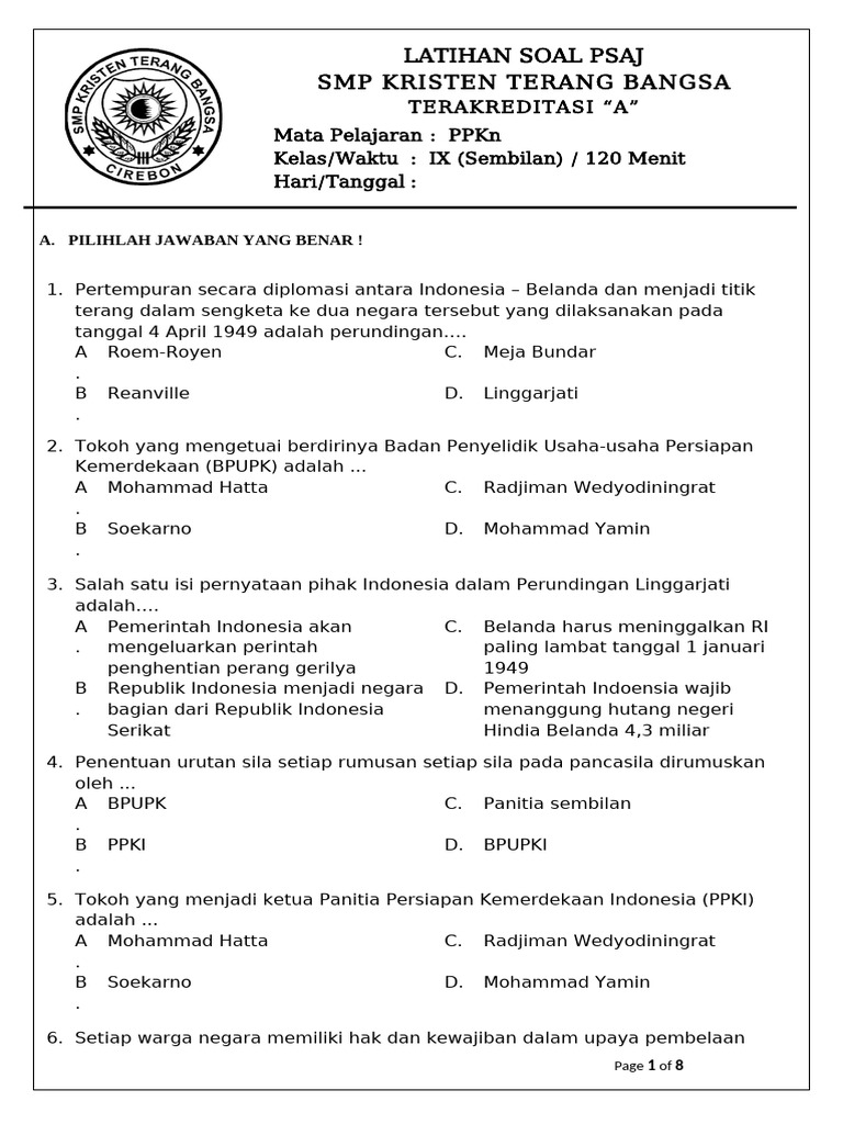 SOAL PPKN PSAJ - SISWA | PDF