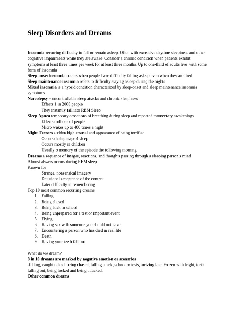 Sleep Disorders and Dreams | PDF | Dream | Sleep