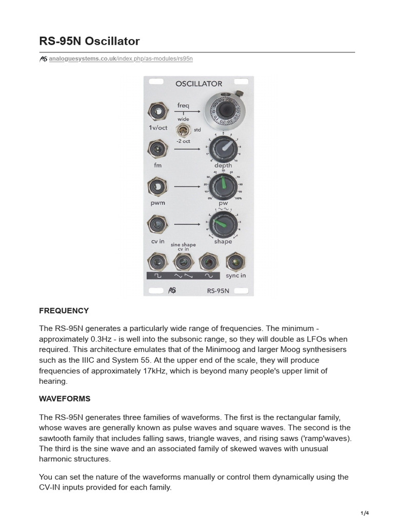 Analoguesystems - co.uk-RS-95N Oscillator | PDF | Pitch (Music) | Electronic Oscillator