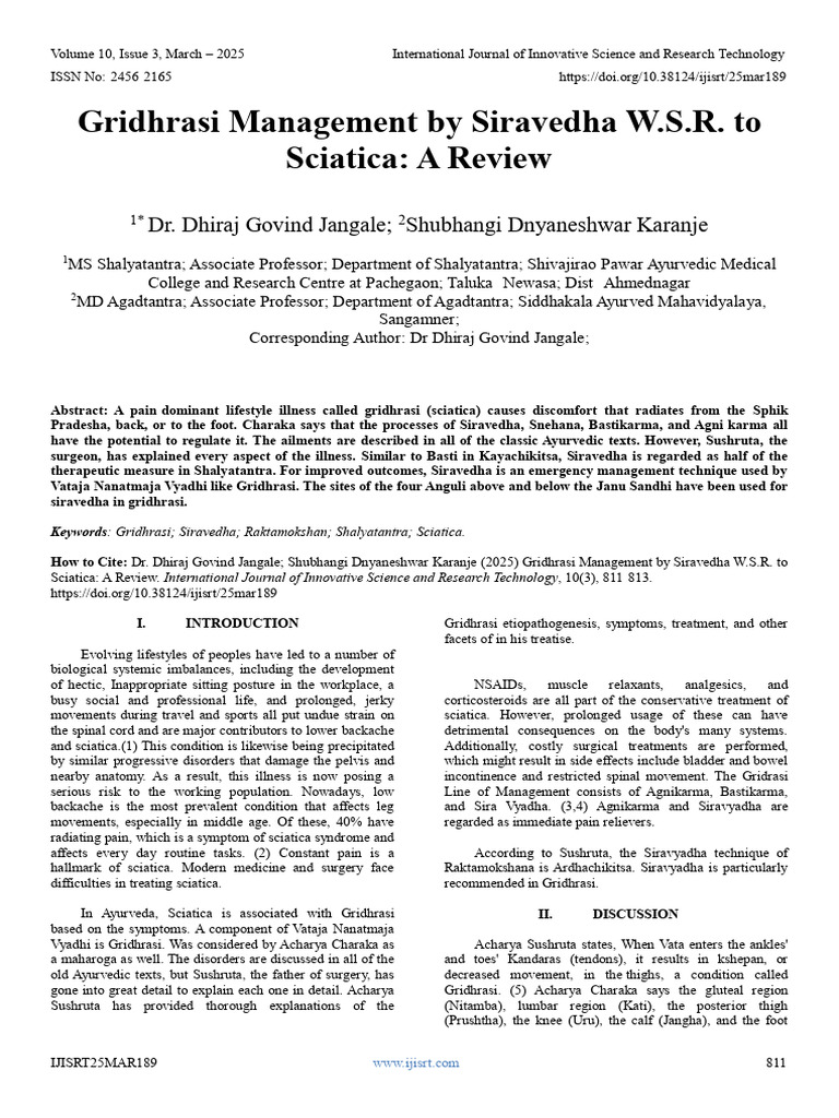 Gridhrasi Management by Siravedha W.S.R. To Sciatica: A Review | PDF | Ayurveda | Back Pain