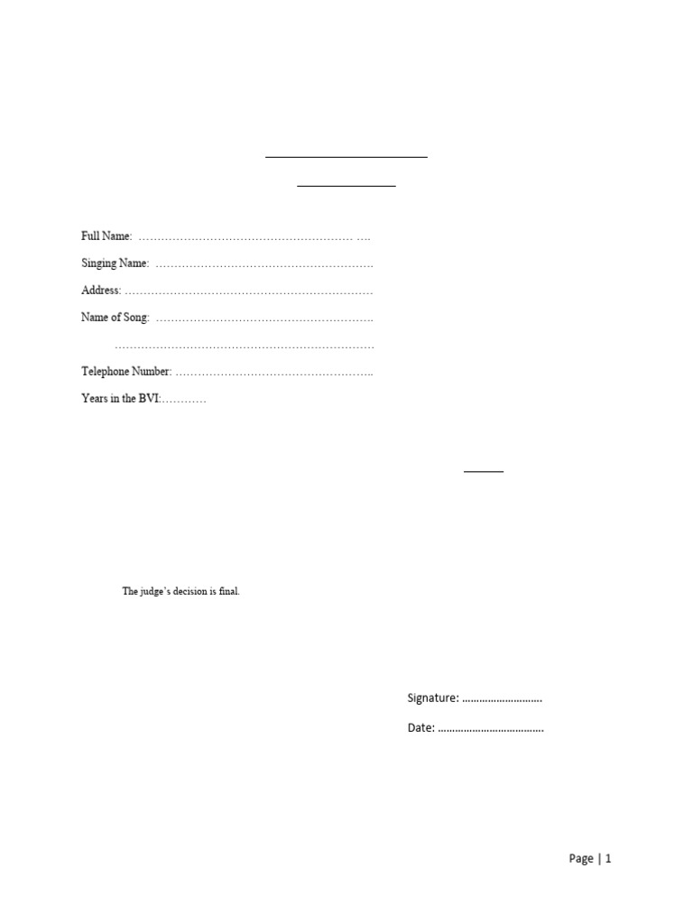 Calypso Competition Form - 0 | PDF