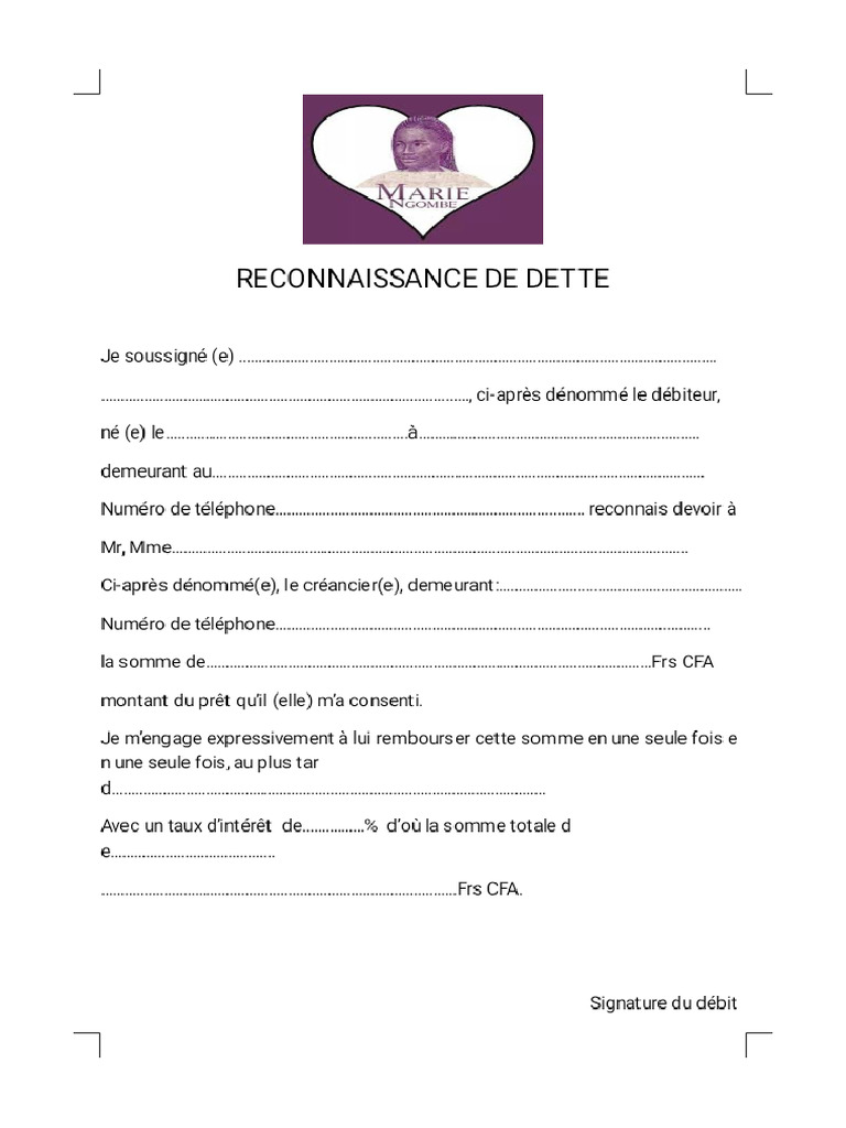 RECONNAISSANCE DE DETTE - Phoenix | PDF