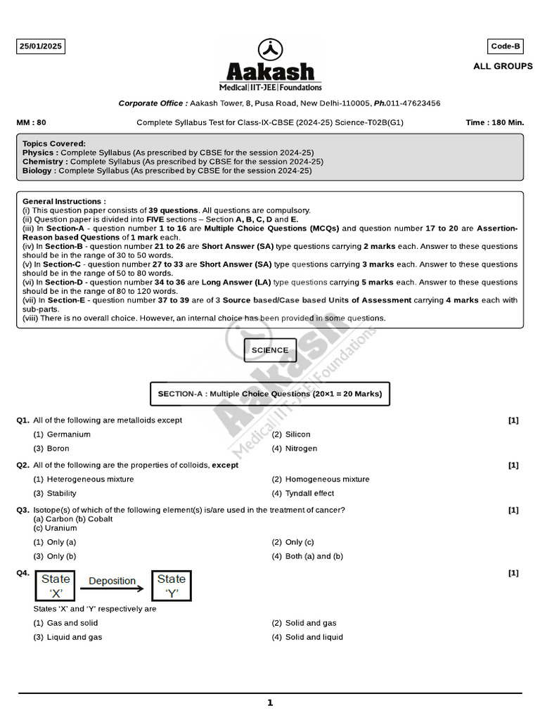 CBSE CST-2B - All Groups (C-09) - Science (25!01!2025) | PDF
