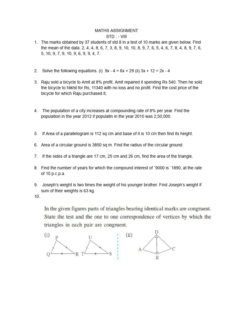Grade 8 Maths Assignment Solutions | PDF