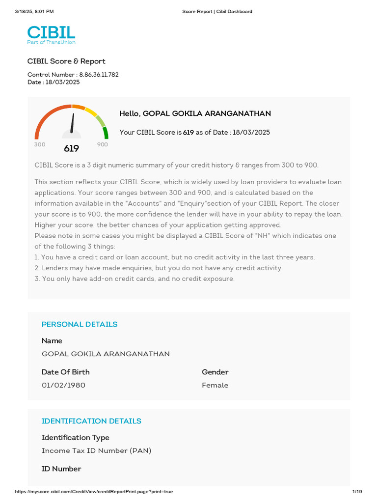 Score Report - Cibil Dashboard | PDF | Credit | Finance & Money Management