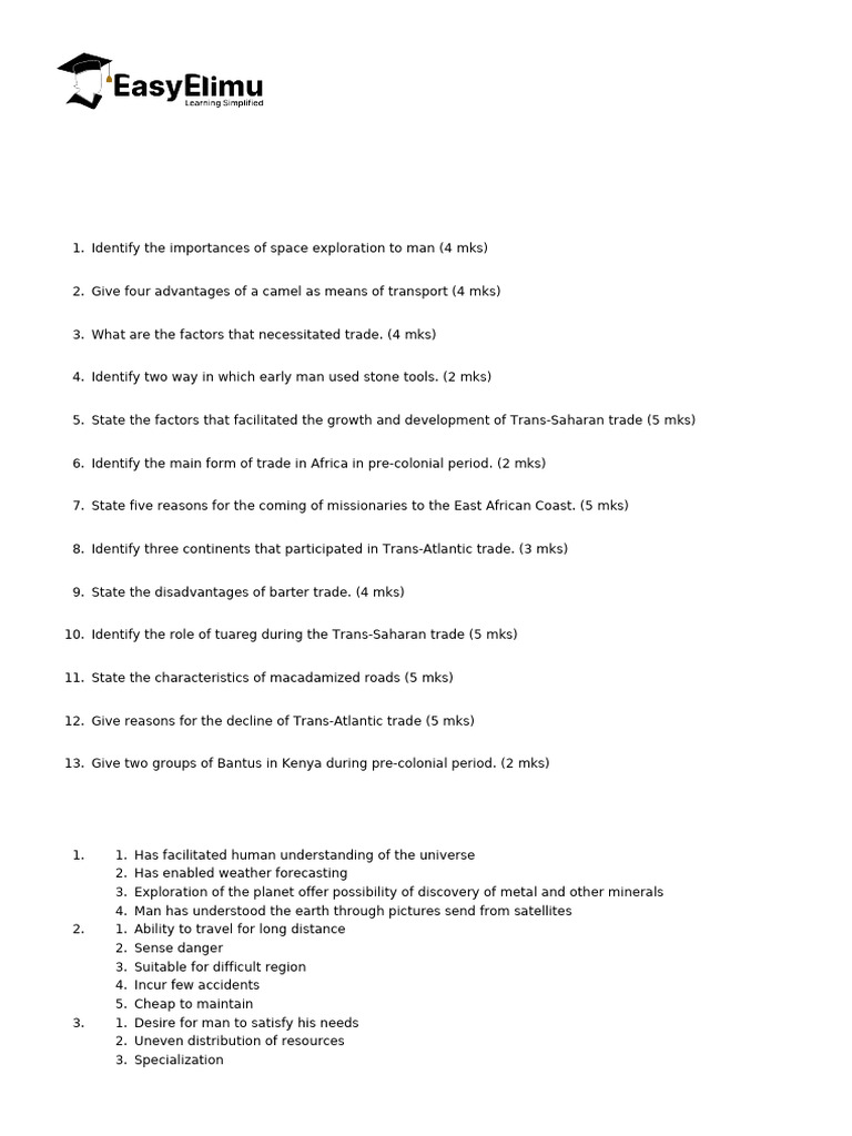 History - Form 2 Mid Term 1 Exams 2025-3247 | PDF | Slavery | Trade