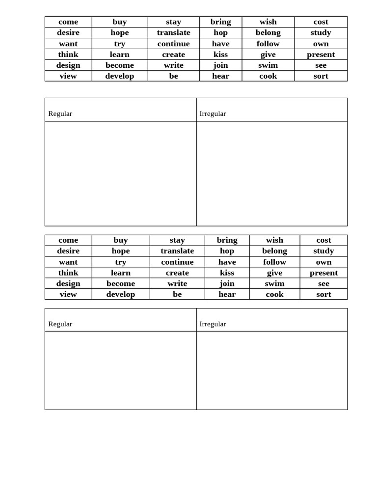 Regular and Irregular Words List | PDF