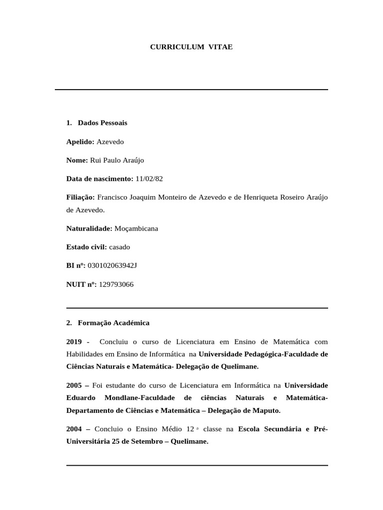 CURRICULUM VITAE - Recente Rui Paulo Araujo de Azevedo | PDF