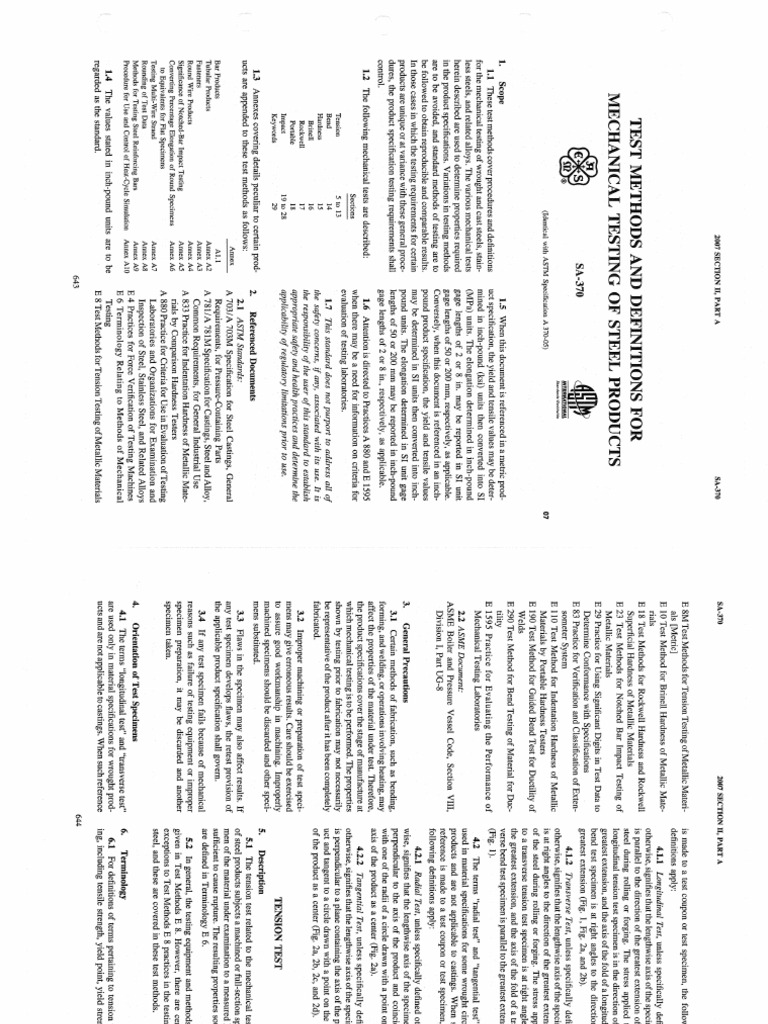Asme Sa 370 2007 | PDF