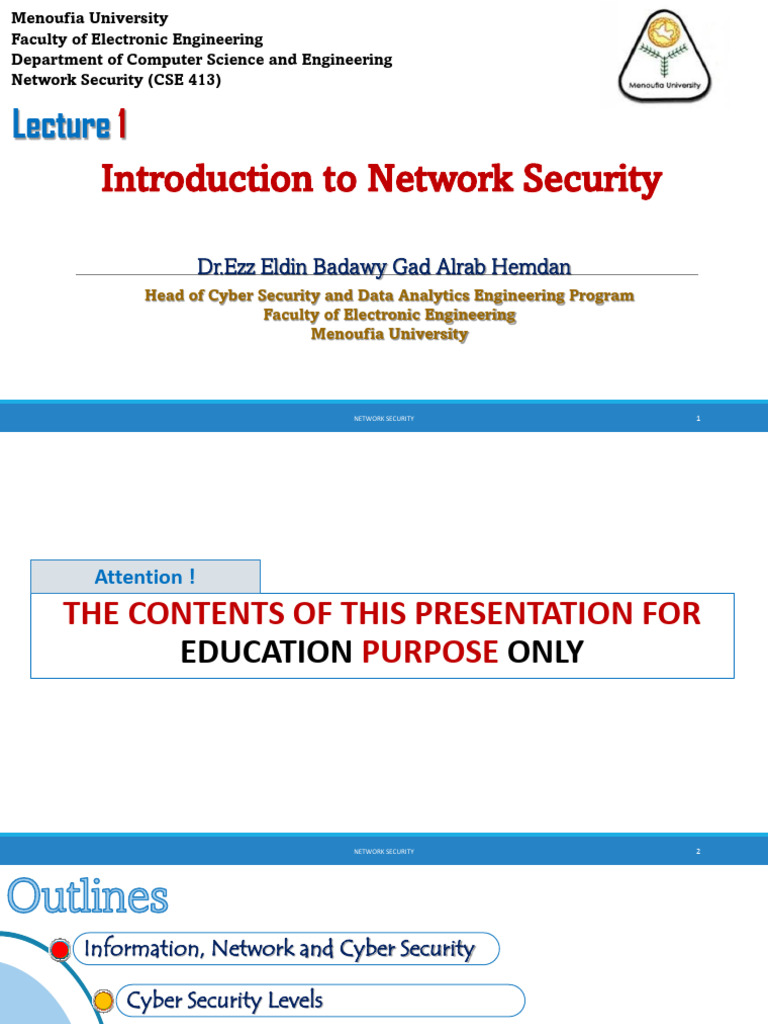 Lecture 1 - Fourth Year - Network Secuirty | PDF | Security | Computer Security