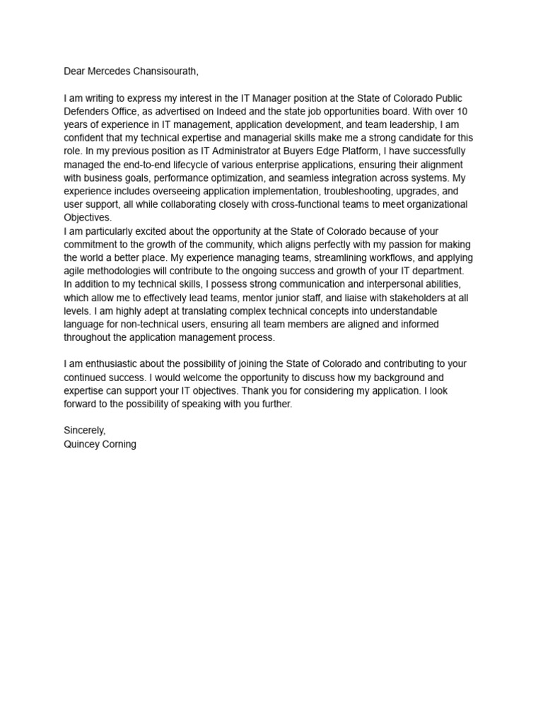IT Manager Application for Colorado Office | PDF