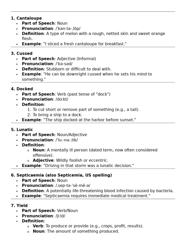 Vocabulary Definitions and Examples | PDF | Part Of Speech | Adjective