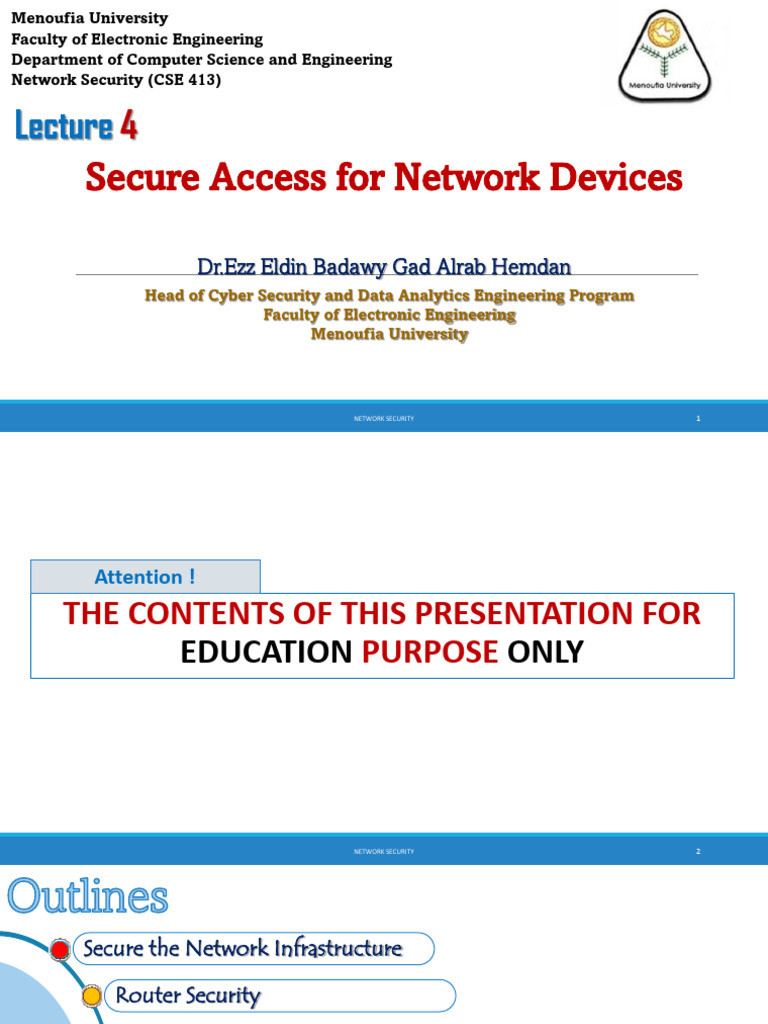 Lecture 4_Fourth Year _Network Secuirty | PDF | Secure Shell | Computer Network