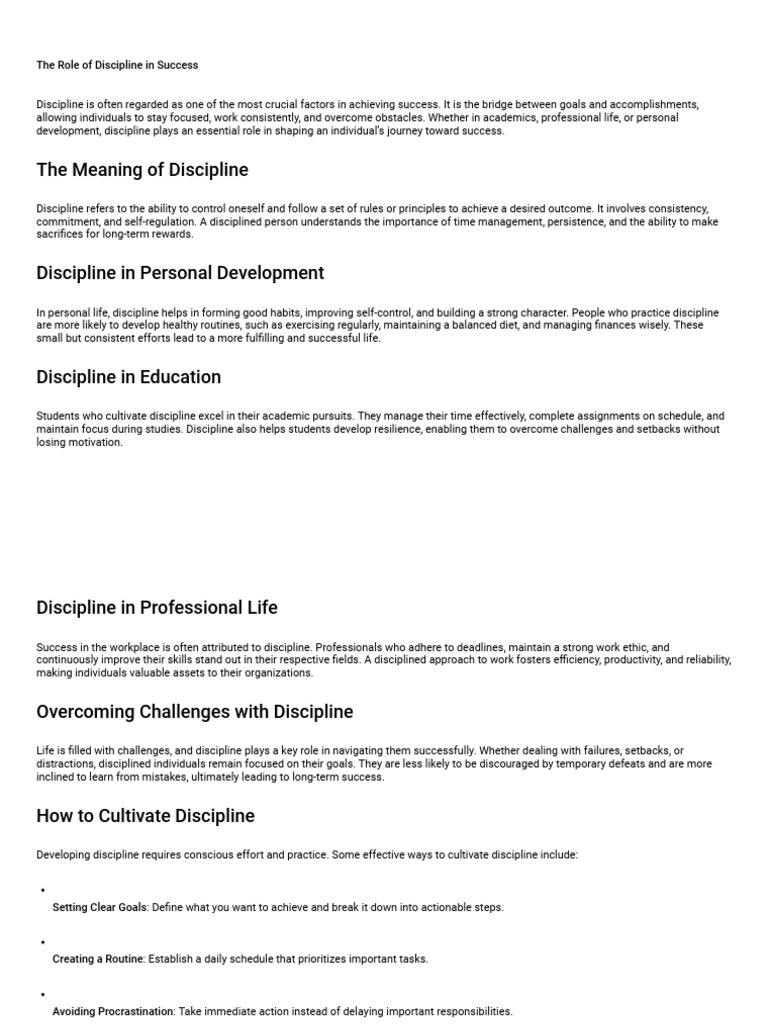 Discipline: Key to Achieving Success | PDF | Disciplines ...