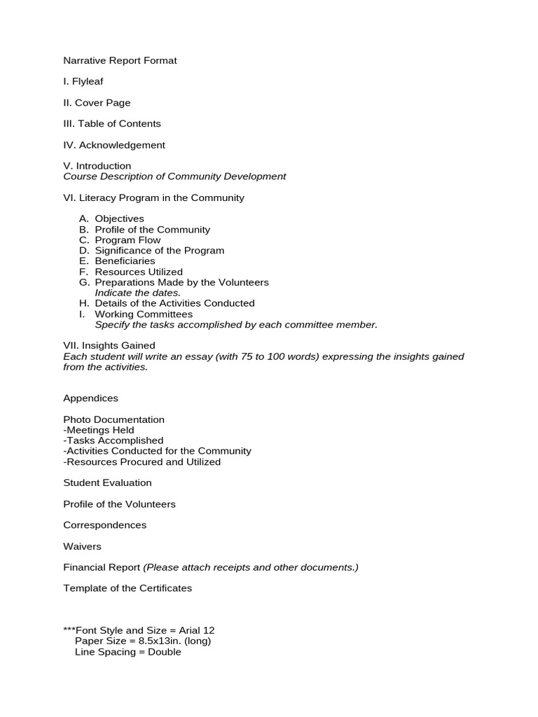 Narrative Report Format COMDEV | PDF