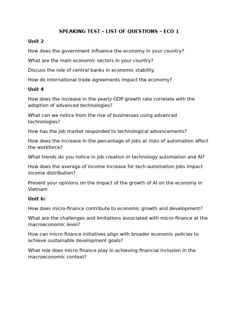 Eco Speaking Test Questions | PDF