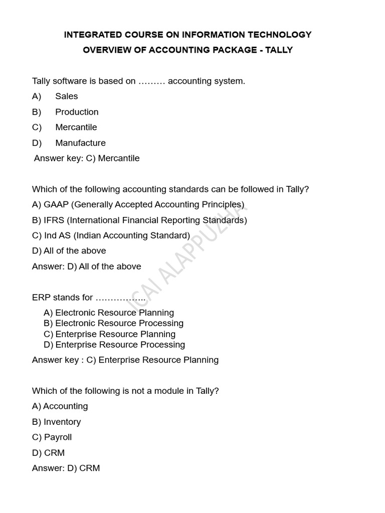 Tally Sample MCQ | PDF | Debits And Credits | Accounts Payable