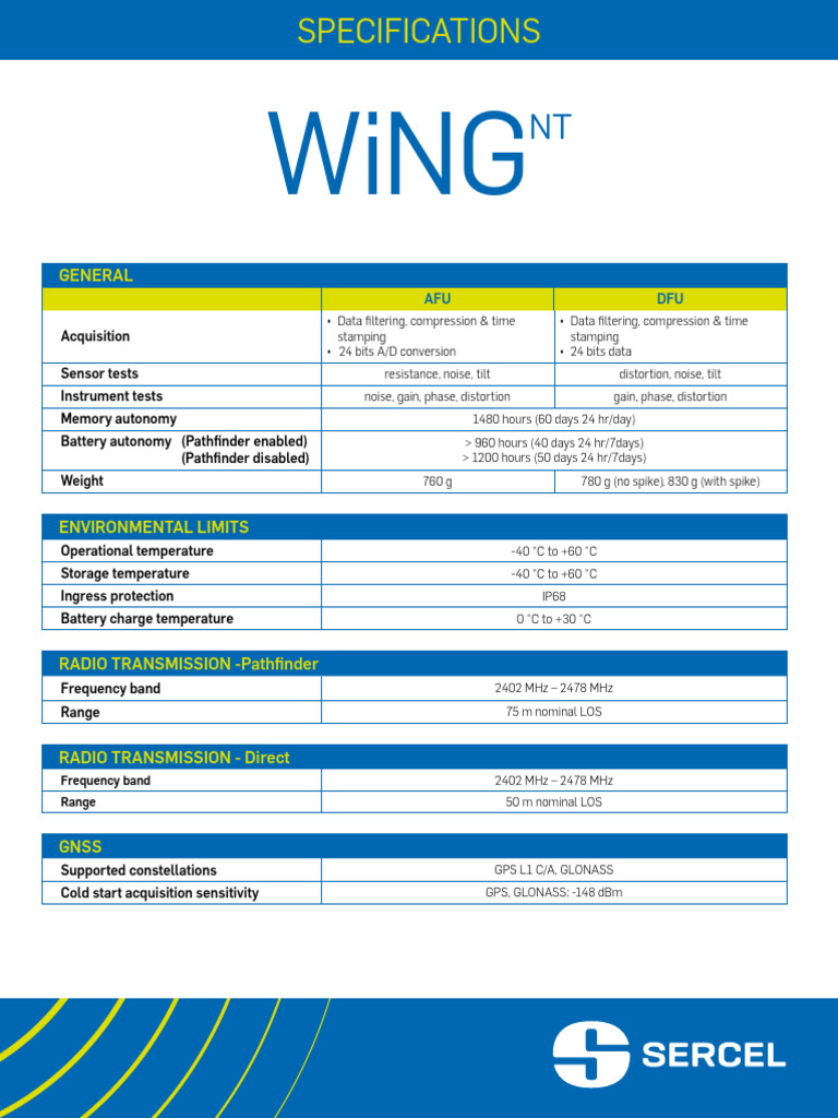 WiNG Specifications NewCharte Sercel | PDF | Decibel | Electrical ...