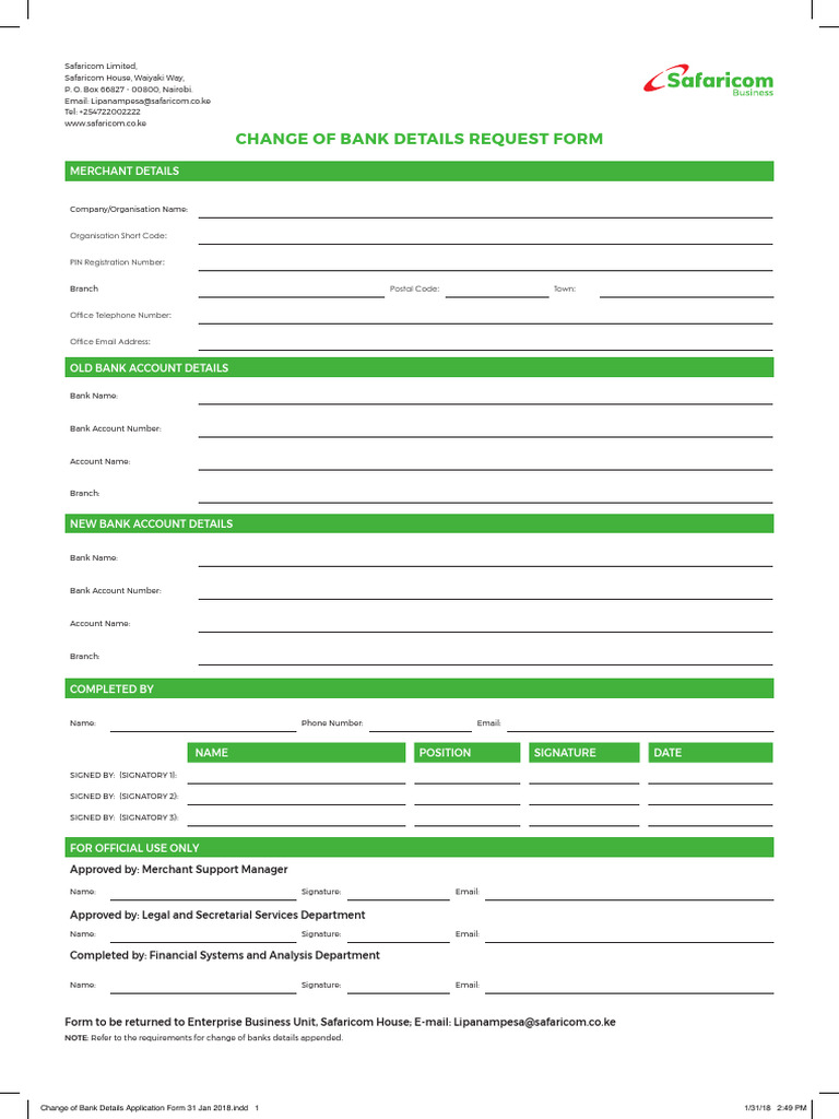 Change of Bank Details Request Form | PDF | Service Industries | Business