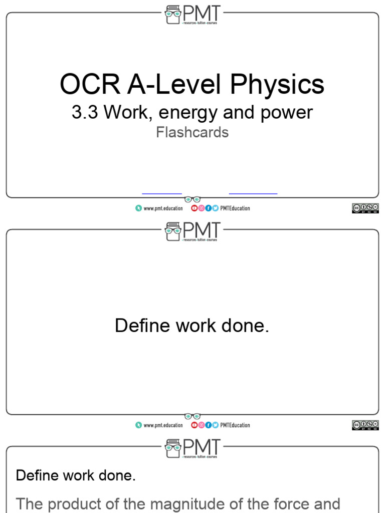 Flashcards - 3.3 Work, Energy and Power - OCR (A) Physics A-Level | PDF ...