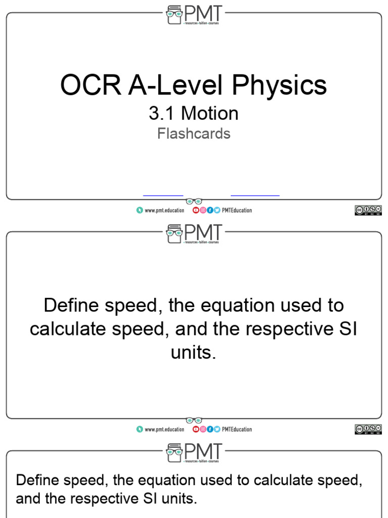 Flashcards - 3.1 Mechanics - OCR (A) Physics A-Level | PDF | Velocity ...