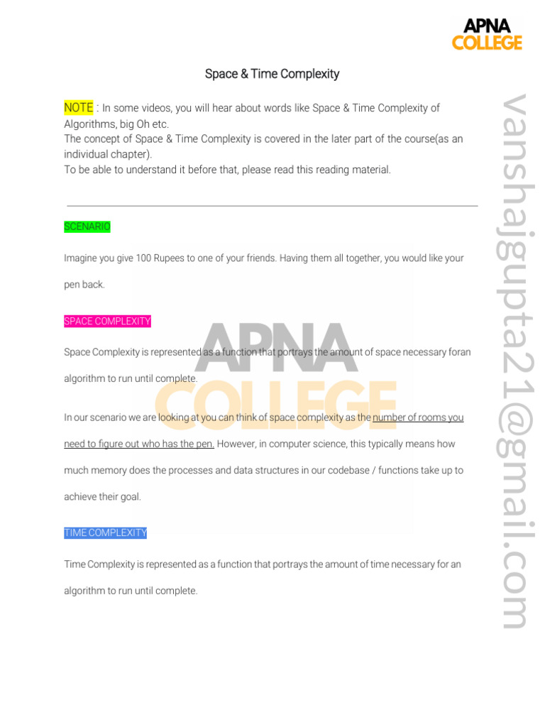 Space & Time Complexity | PDF | Time Complexity | Computer Science