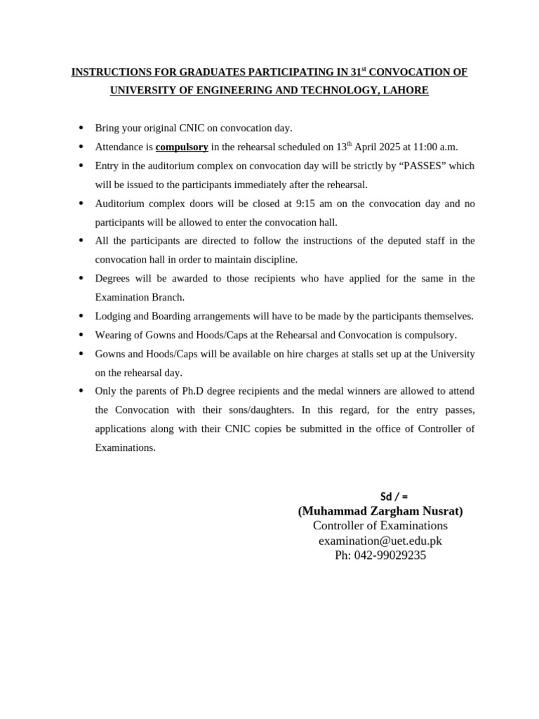 Instruction For The Participants in 31st Convocation | PDF