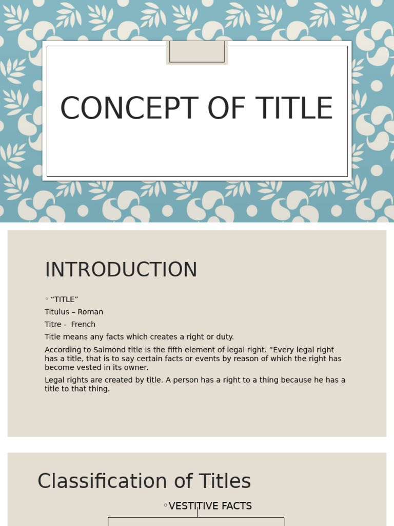 Concept of Title TP03 | PDF | Property | Ownership
