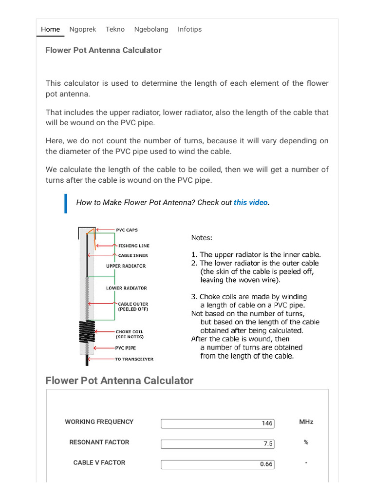 Flower Pot Antenna Calculator - NOMONS | PDF
