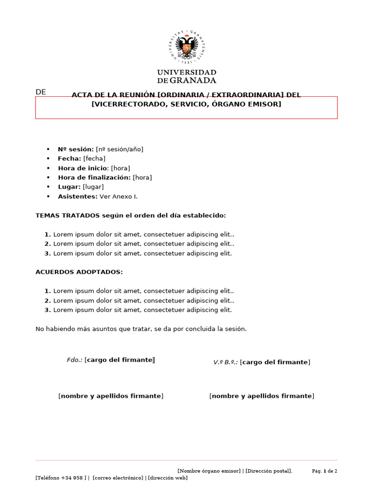 Plantilla Actas - Breve - Firma Manuscrita | PDF