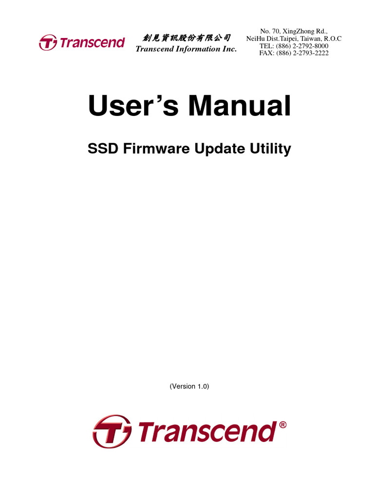 Transcend SSD Firmware Update Utility - HW6071 - User Manual | PDF ...