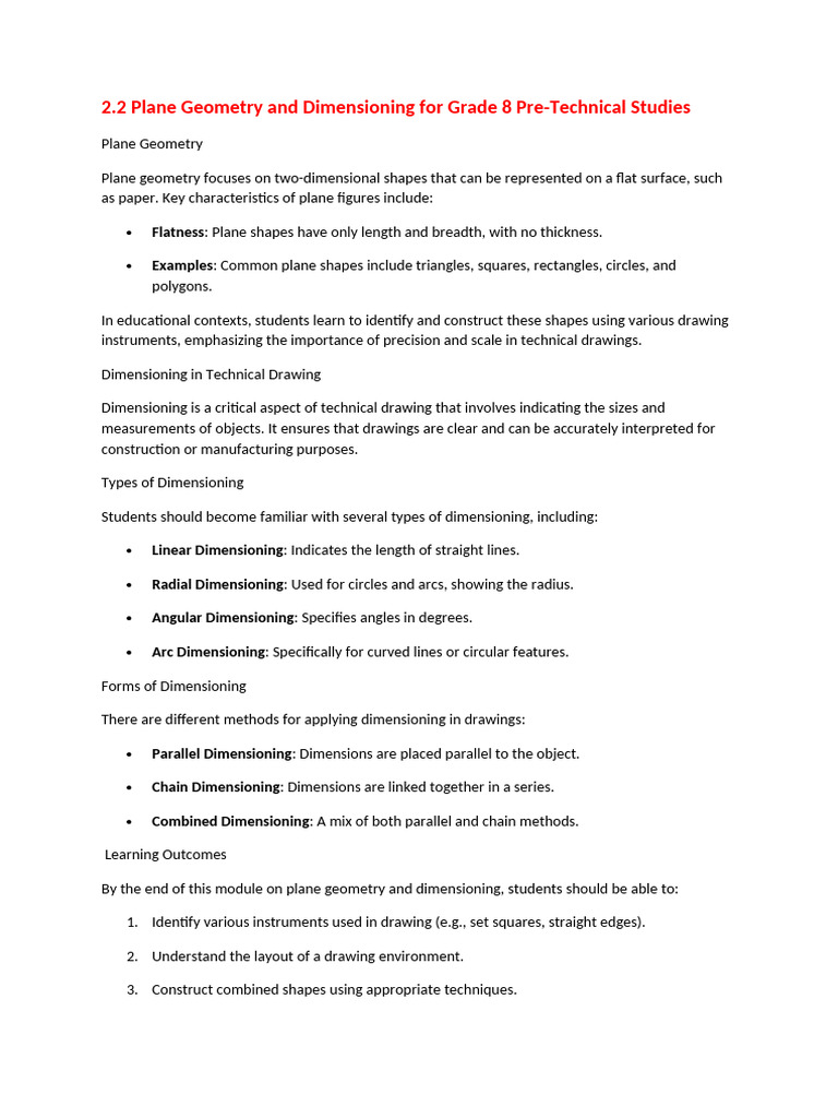 Plane Geometry and Dimensioning For Grade 8 Pre | PDF | Shape ...