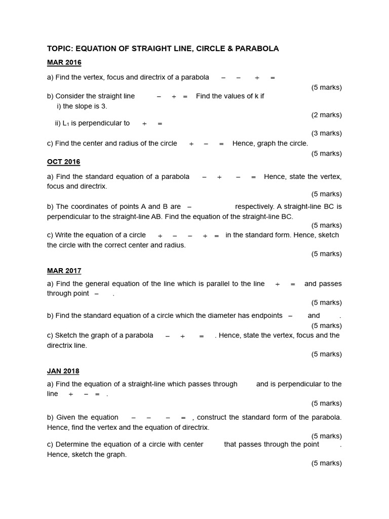 Chapter 1 - Equation of Straight Line - Circle and Parabola | PDF ...