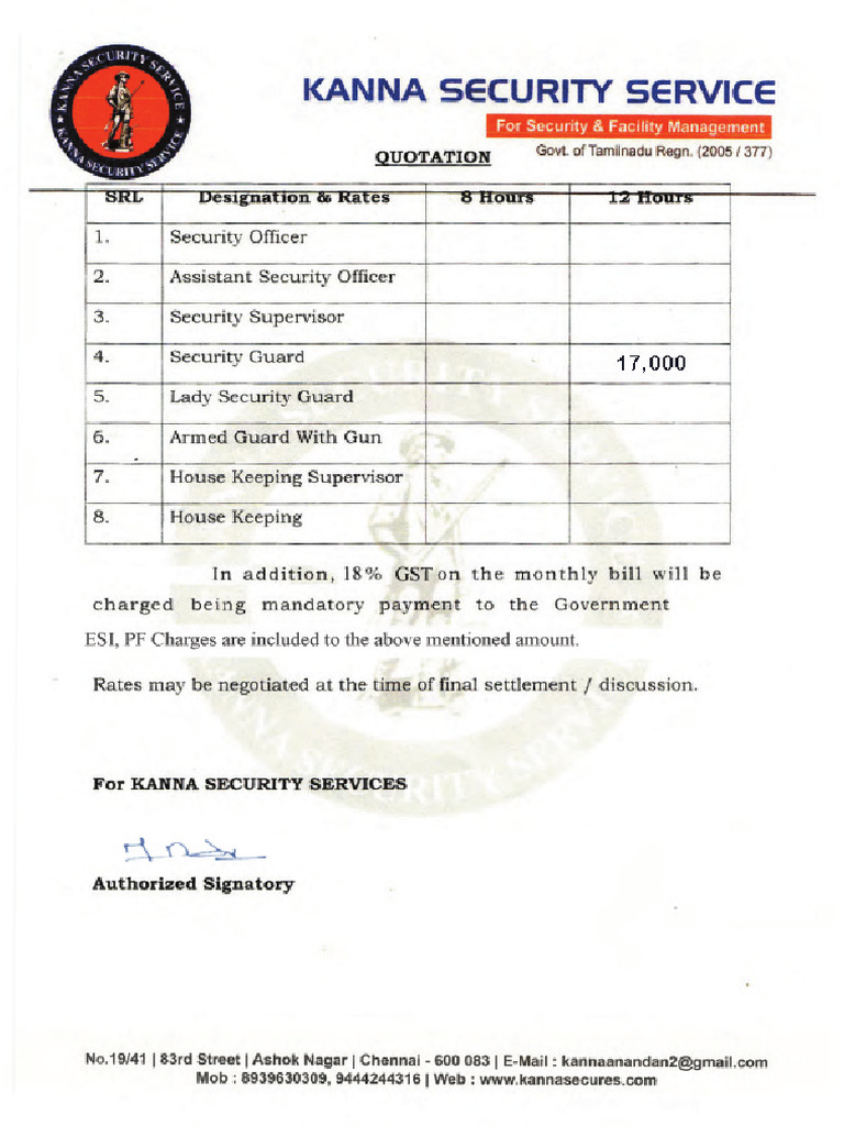 6-Quotation - Kanna Security servicesSSS | PDF