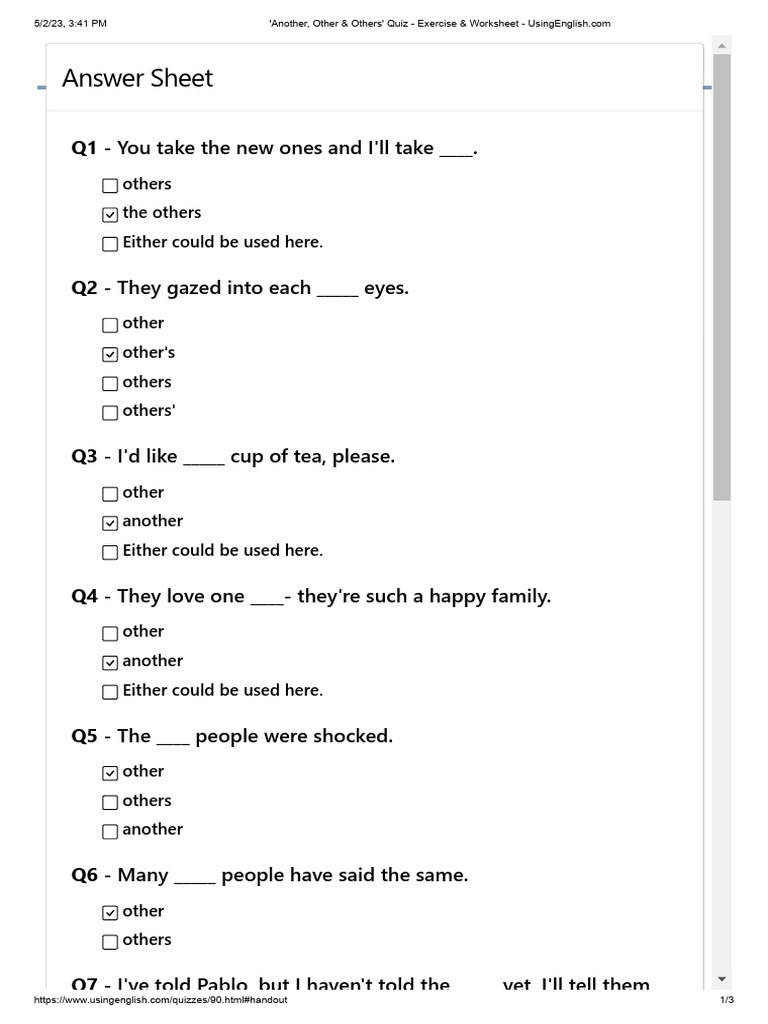 Another, Other & Others Quiz PDF | PDF