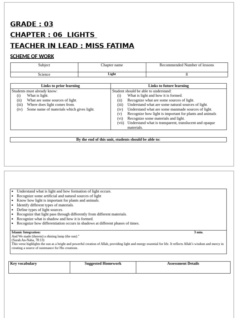 Grade 3 Science: Understanding Light | PDF | Shadow | Light