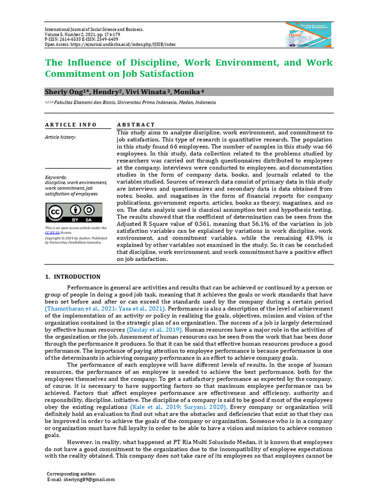The Influence of Discipline, Work Environment, and Work Commitment On ...