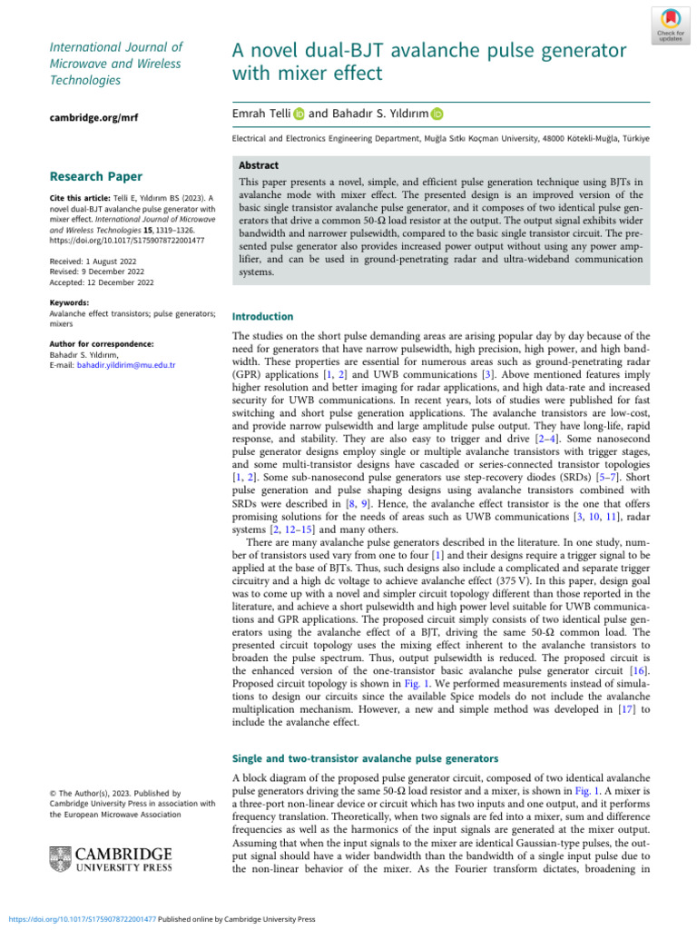 Div Class Title A Novel Dual BJT Avalanche Pulse Generator With Mixer ...