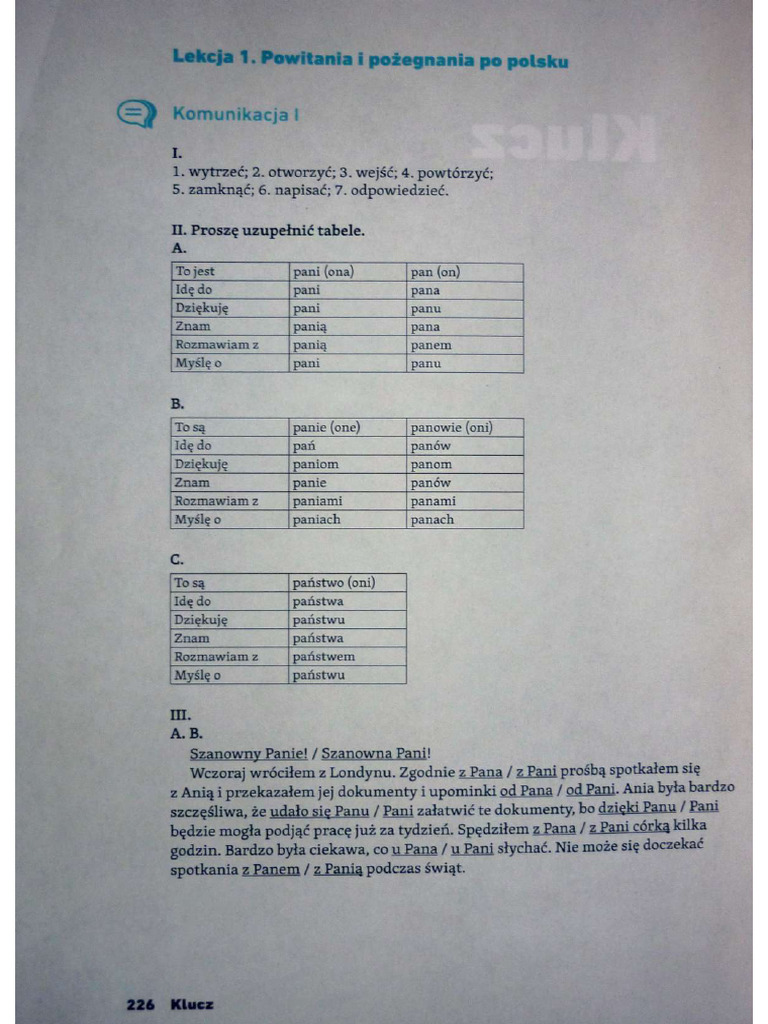 (B1-B2) Z Polskim W Świat #1 - KLUCZ | PDF
