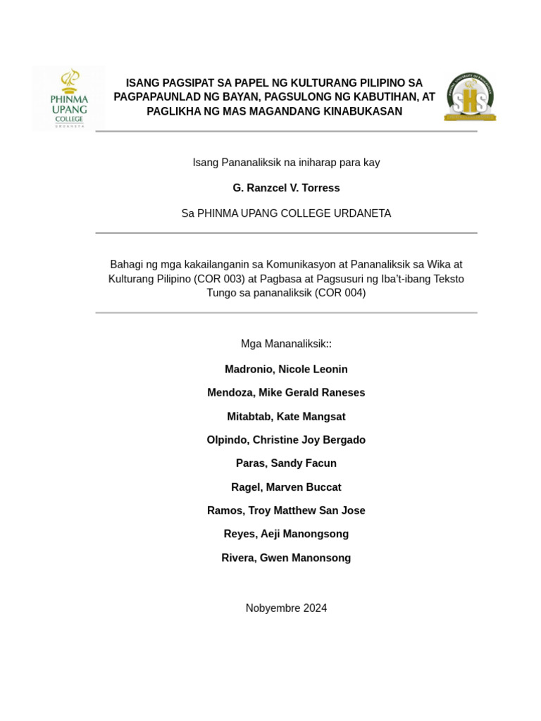 Cor 003 Pananaliksik Group4-1 | PDF