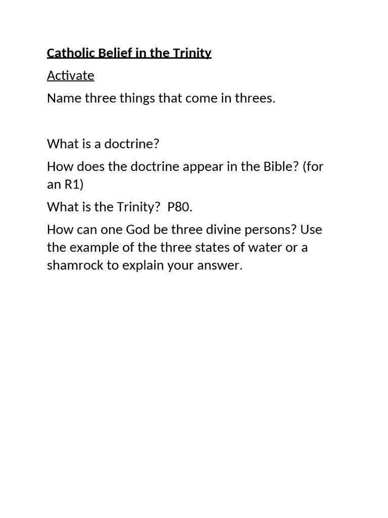 Catholic Belief in The Trinity | PDF