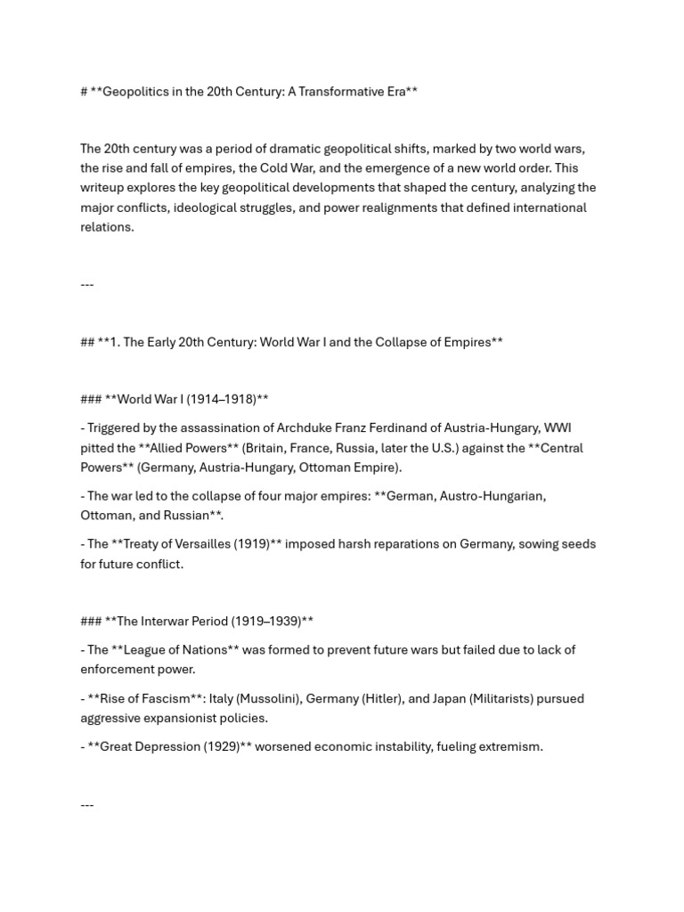 20th Century Geopolitical Transformations | PDF | Cold War | Superpowers
