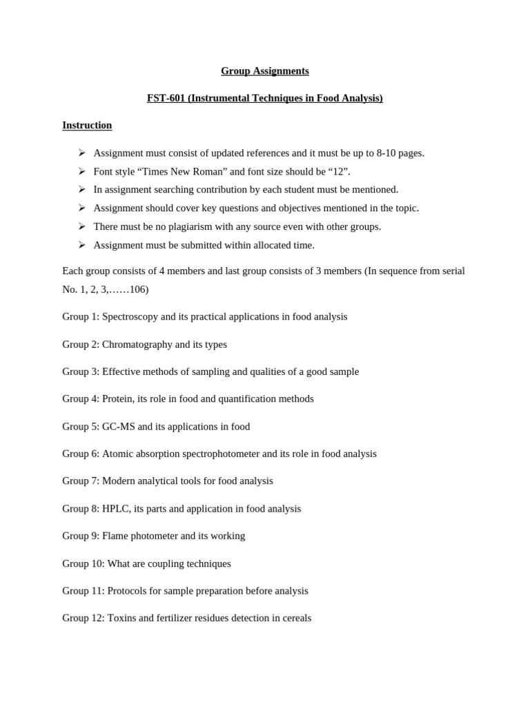Group Assignments (FST-601) Updated | PDF