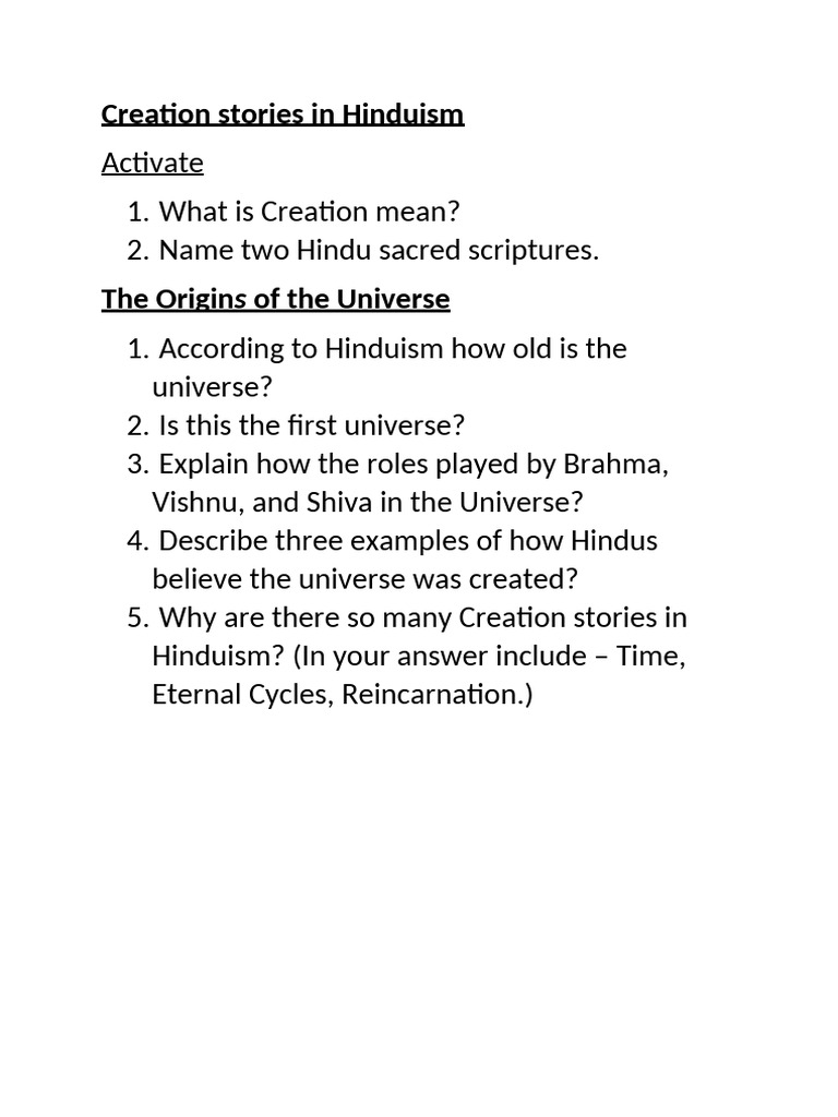 Hindu Creation Stories Explained | PDF